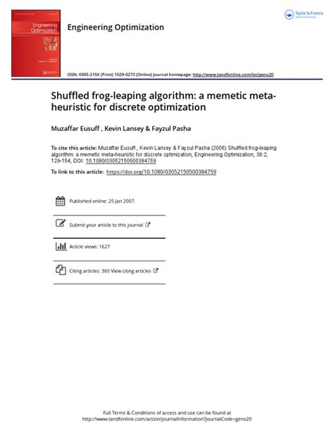 shuffled frog leaping algorithm a memetic meta heuristic for discrete optimization pdf