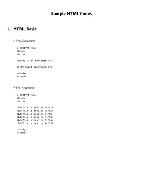 sample html codes a comprehensive collection of html elements and tags with descriptive