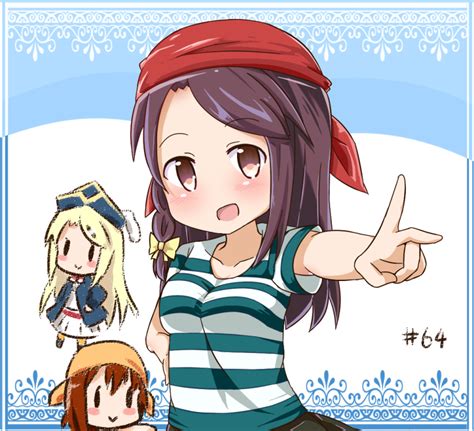 Safebooru 3girls Bandana Blonde Hair Blush Blush Stickers Bow Braid Brown Eyes Brown Hair