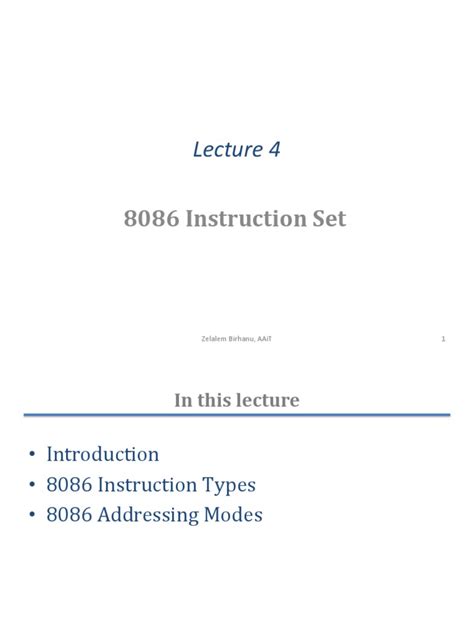 lec 4 8086 instruction set pdf assembly language computer architecture