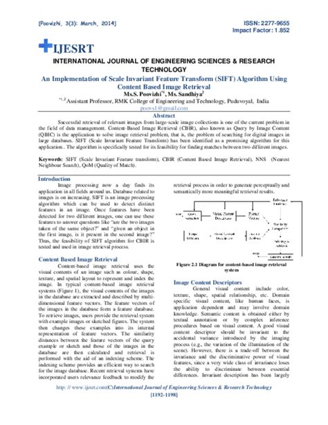 pdf an implementation of scale invariant feature transform sift algorithm using content