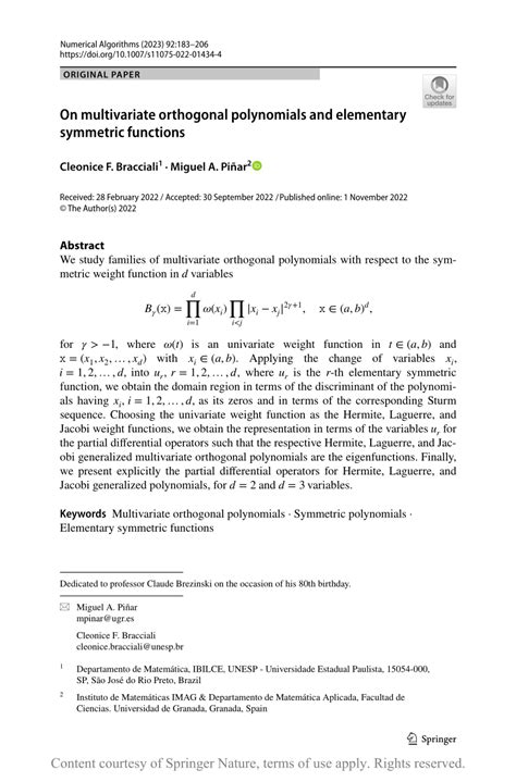 pdf on multivariate orthogonal polynomials and elementary symmetric functions
