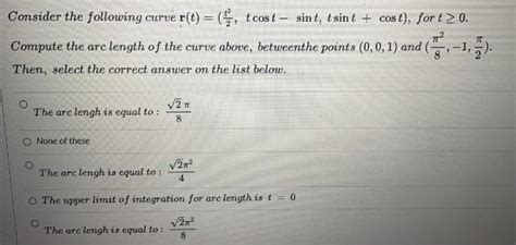 solved consider the following curve r t tcost sint t
