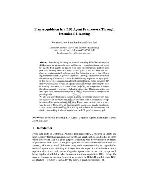 pdf plan acquisition in a bdi agent framework through intentional learning