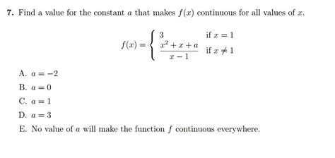 solved find a value for the constant a that makes f x