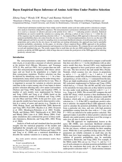pdf bayes empirical bayes inference of amino acid sites under positive selection