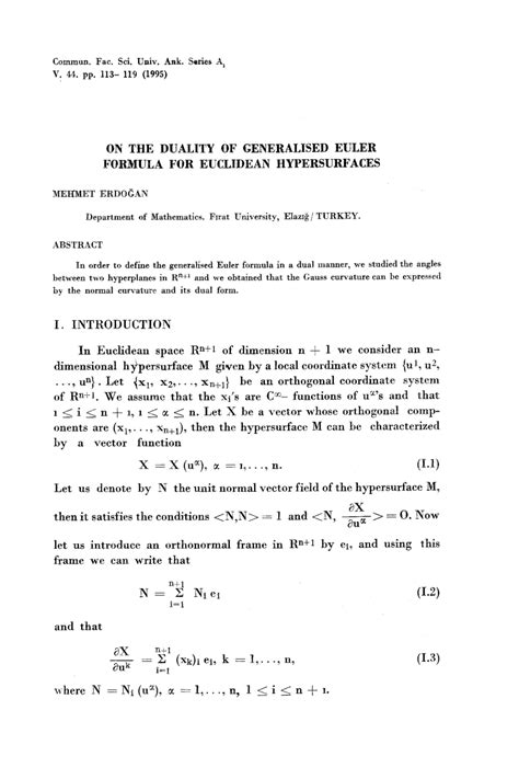 pdf on the duality of generalised euler formula for euclidean hypersurfaces