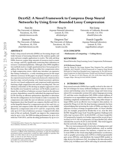 pdf deepsz a novel framework to compress deep neural networks by using error bounded lossy
