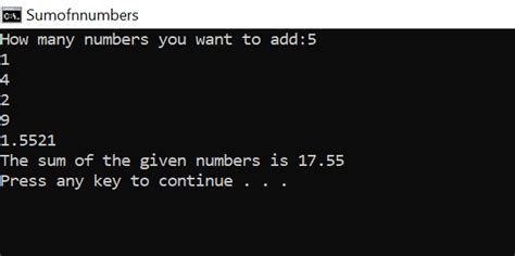 sum of n real numbers using array c programming