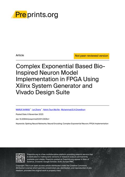 pdf complex exponential based bio inspired neuron model implementation in fpga using xilinx
