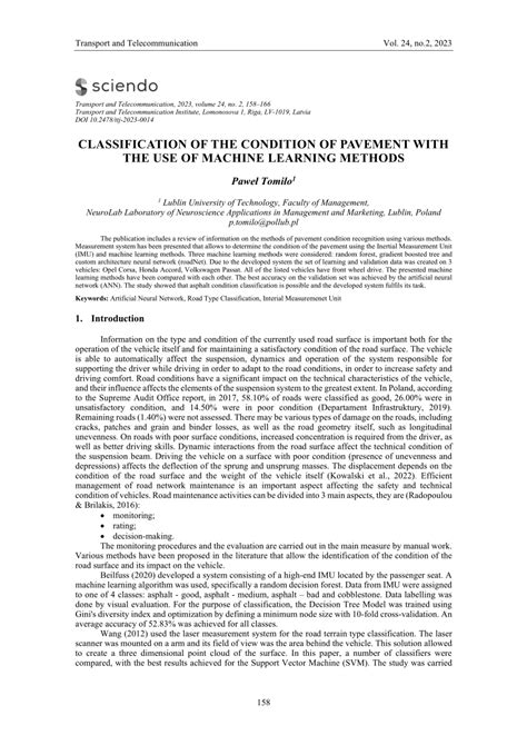 pdf classification of the condition of pavement with the use of machine learning methods