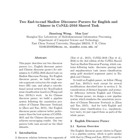 two end to end shallow discourse parsers for english and chinese in conll 2016 shared task acl