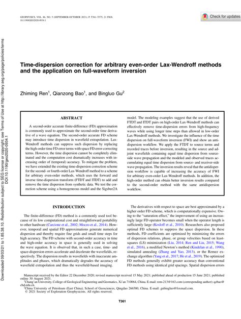 pdf time dispersion correction for arbitrary even order lax wendroff methods and the
