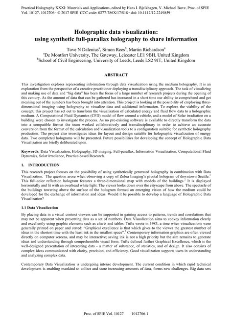pdf holographic data visualization using synthetic full parallax holography to share information