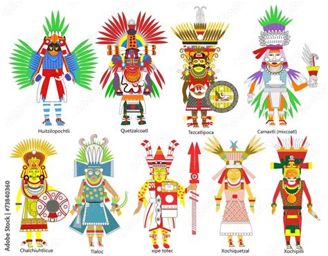 A Set Of Ancient Aztec Gods And Goddesses Adobe Stock