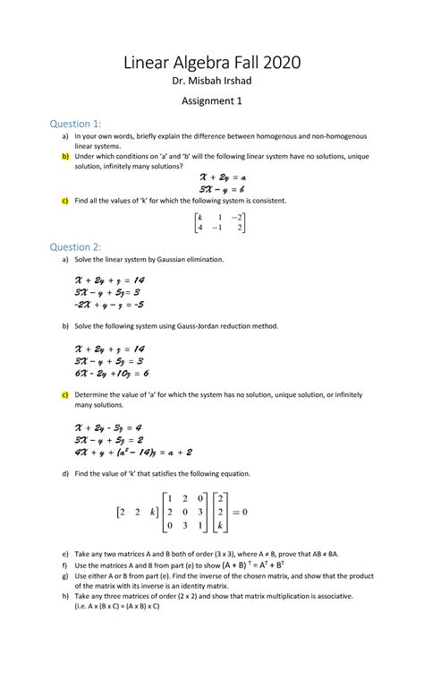 assignment 1 linear algebra a1 linear algebra fall 2020 dr misbah irshad assignment 1