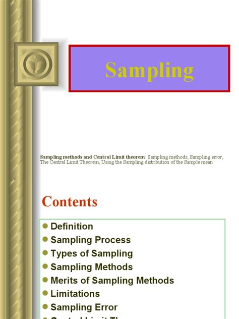 sampling sampling methods and central limit theorem sampling methods sampling error pdf