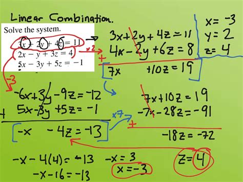 alg2 system of equations with three variables linear combination math algebra 2 solving