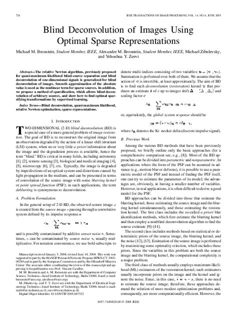 pdf blind deconvolution of images using optimal sparse representations michael zibulevsky