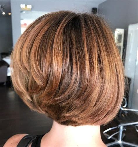 Flowy Cinnamon Brown Bob Medium Stacked Haircuts Short Stacked Bobs Stacked Bob Hairstyles