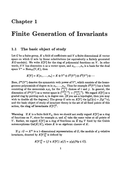 finite generation of invariants chapter 1 polynomial invariants of finite groups