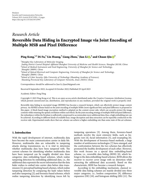 pdf reversible data hiding in encrypted image via joint encoding of multiple msb and pixel