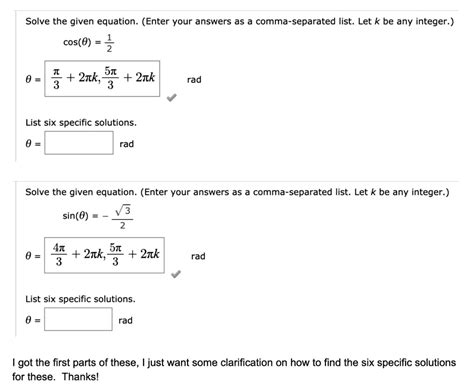 solved solve the given equation enter your answers as a comma separated list let k be any