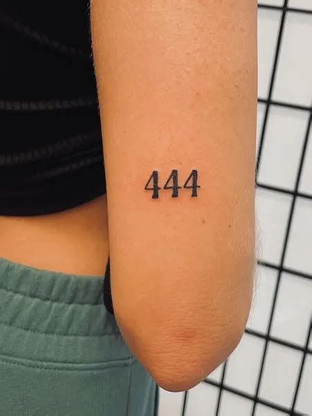 444 Tattoo On Arm Above Elbow Tattoo Back Of Arm Tattoo Elbow Tattoos Red Ink Tattoos