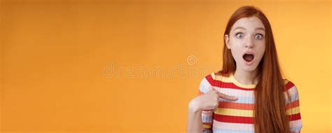 Shocked Silly Surprised Redhead Cute Girl Gasping Drop Jaw Stunned Stare Camera Full Disbelief