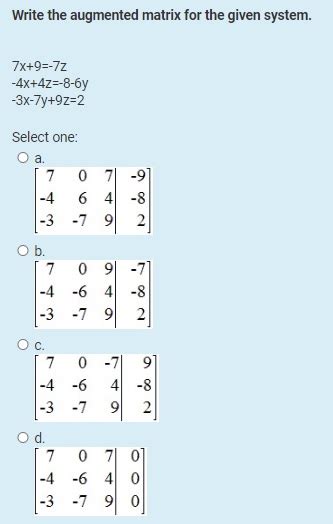 [solved] write the augmented matrix for the given system write the course hero