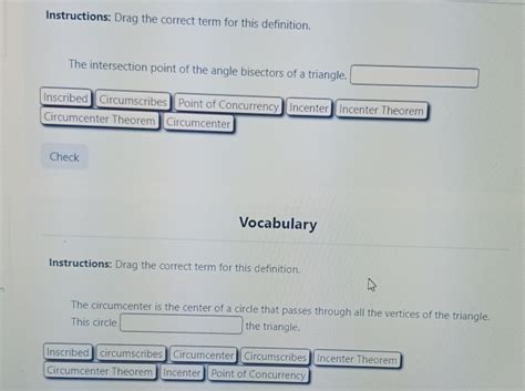 instructions drag the correct term for this definition the intersection point of the ang [math]