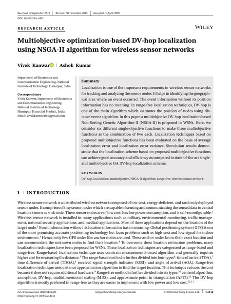multiobjective optimization based dv hop localization using nsga ii algorithm for wireless