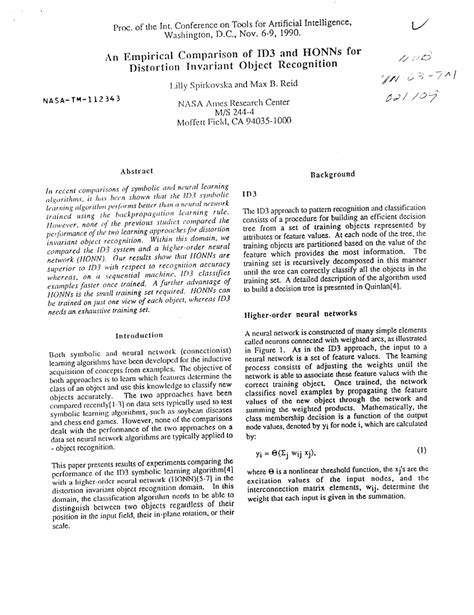 pdf an empirical comparison of id3 and honns for distortion invariant object recognition