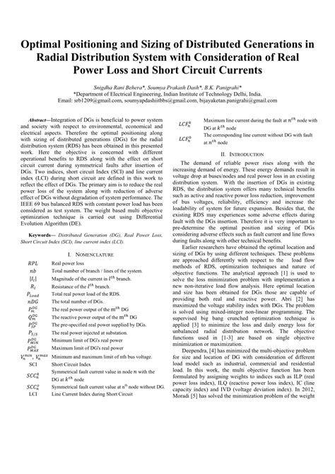 pdf optimal positioning and sizing of distributed generations in radial distribution system
