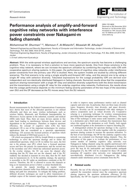 pdf performance analysis of amplify and forward cognitive relay networks with interference