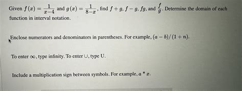solved given f x 1x 4 ﻿and g x 18 x ﻿find f g f g fg