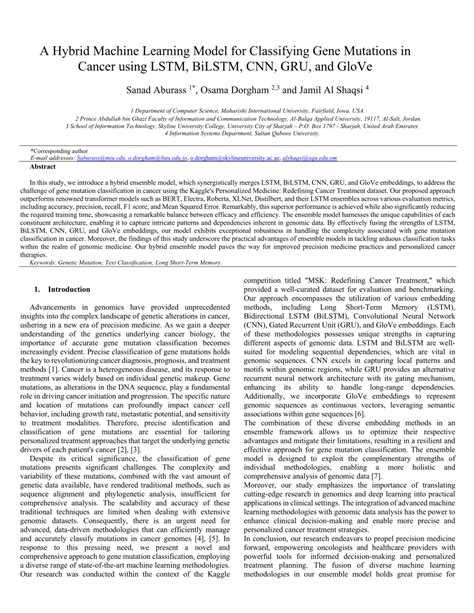 pdf a hybrid machine learning model for classifying gene mutations in cancer using lstm