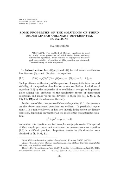 pdf some properties of the solutions of third order linear ordinary differential equations