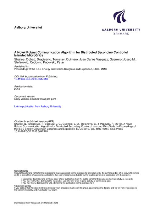 pdf a novel robust communication algorithm for distributed secondary control of islanded