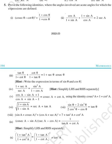 5 prove the following identities where the angles involved are acute an