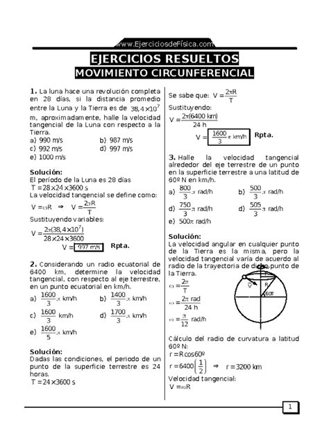MCU Y MCUV Ejercicios Resueltos EJERCICIOS RESUELTOS MOVIMIENTO
