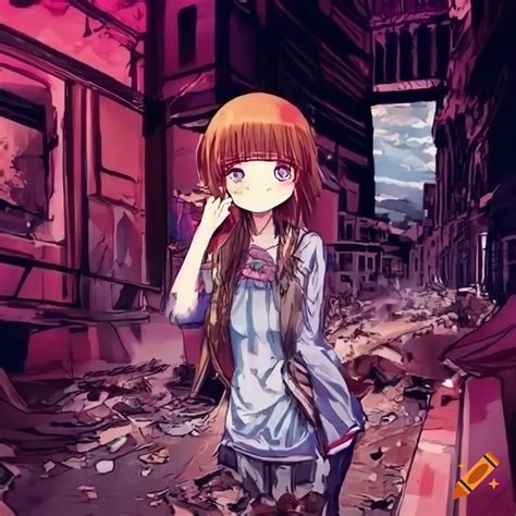 Anime Girl In A Post Apocalyptic City