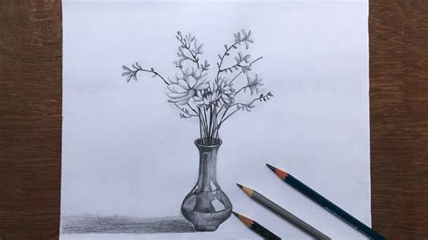 Simple Flower Vase Drawing In Pencil Pencil Sketch For Beginners