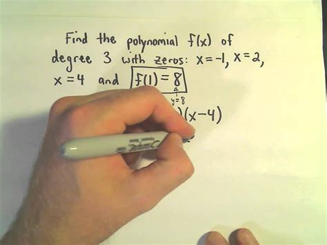 finding the formula for a polynomial given zeros roots degree and one point example 1 youtube