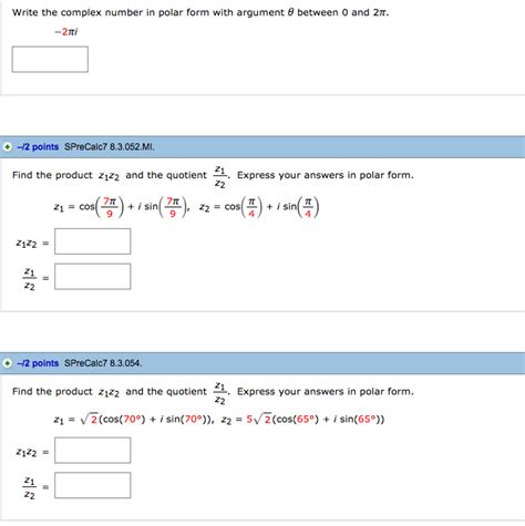 solved write the complex number in polar form with argument