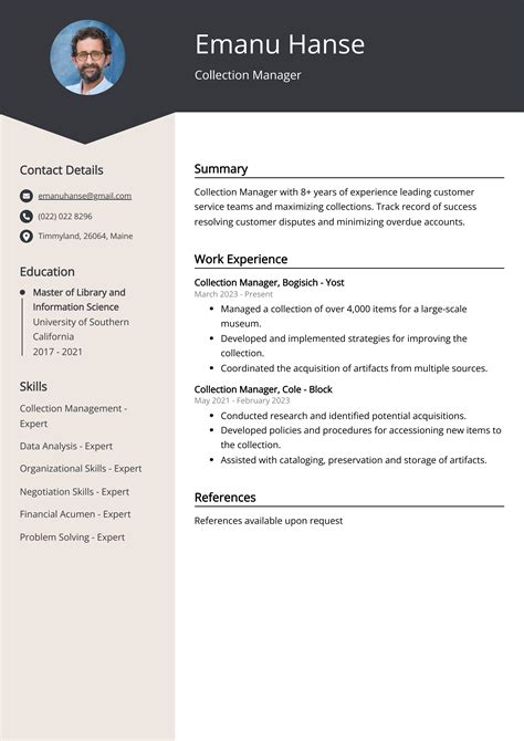 Collection Manager CV Example For 2023 Skills Templates