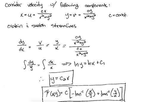 solved how is the streamline equation formed from y c x