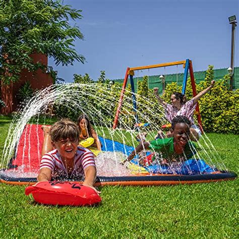 Jambo 20ft Premium Slip Splash And Slide Three Way Sprinkler System With 3 Body Boards Water