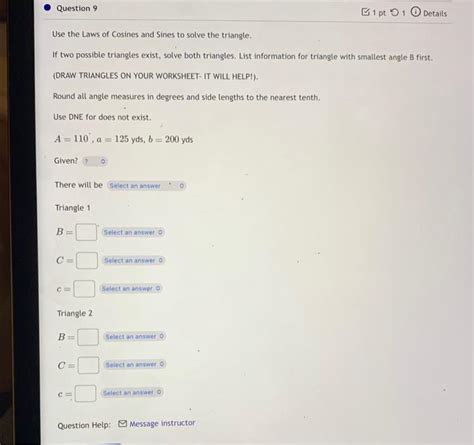 solved use the laws of cosines and sines to solve the
