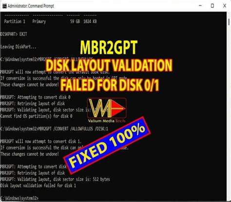 how to fix mbr2gpt disk layout validation failed for disk 1